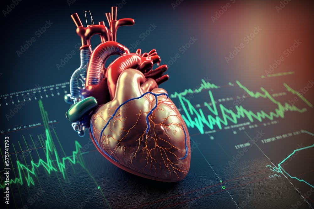 Anatomy of human heart on ecg medical background, AI generated Stock ...