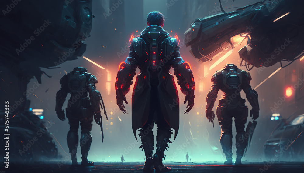cyberpunk, team of heroes fighting invasion Stock Illustration | Adobe ...