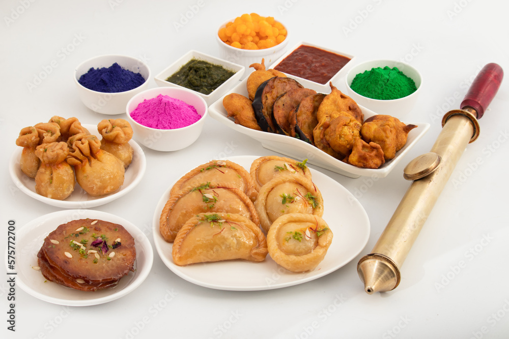 Variety Of Traditional Holi Mithai And Fritters viz. Indian Sweet ...