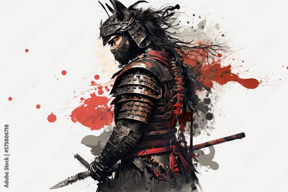 Samurai warrior painting with armor, white background. Generative AI ...