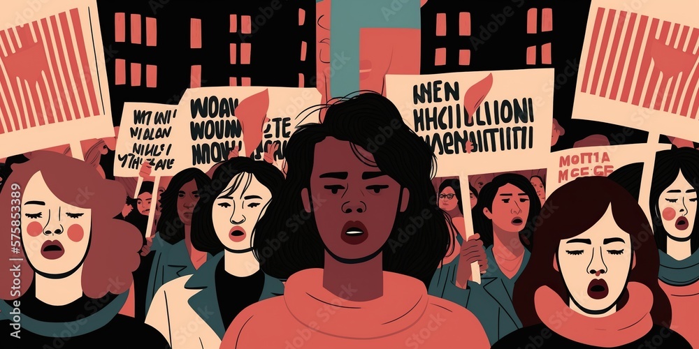 Protest or march for womens rights and gender equality with ...