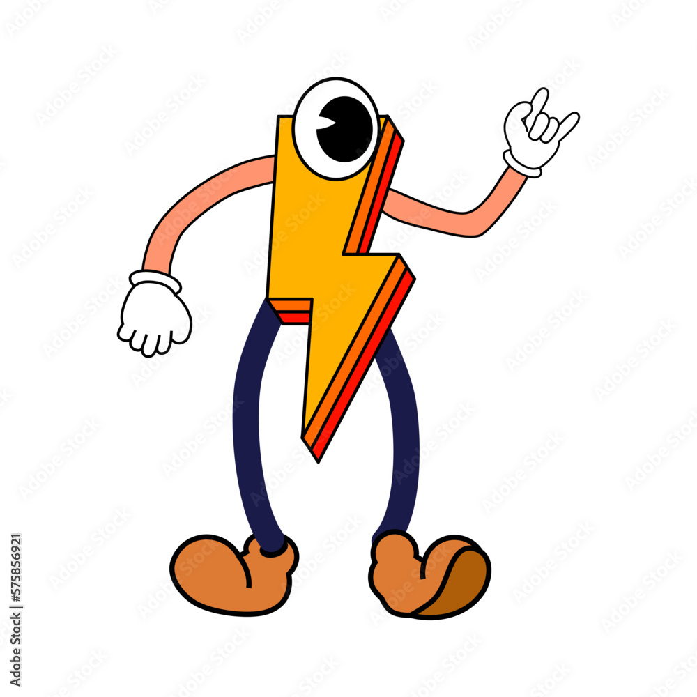 Cartoon Groovy funny cartoon lightning character, vintage. Funky comic ...