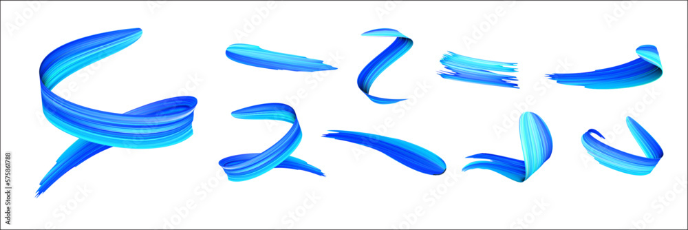 Acrylic blue paint brush strokes, vector bright spiral gradient waves ...