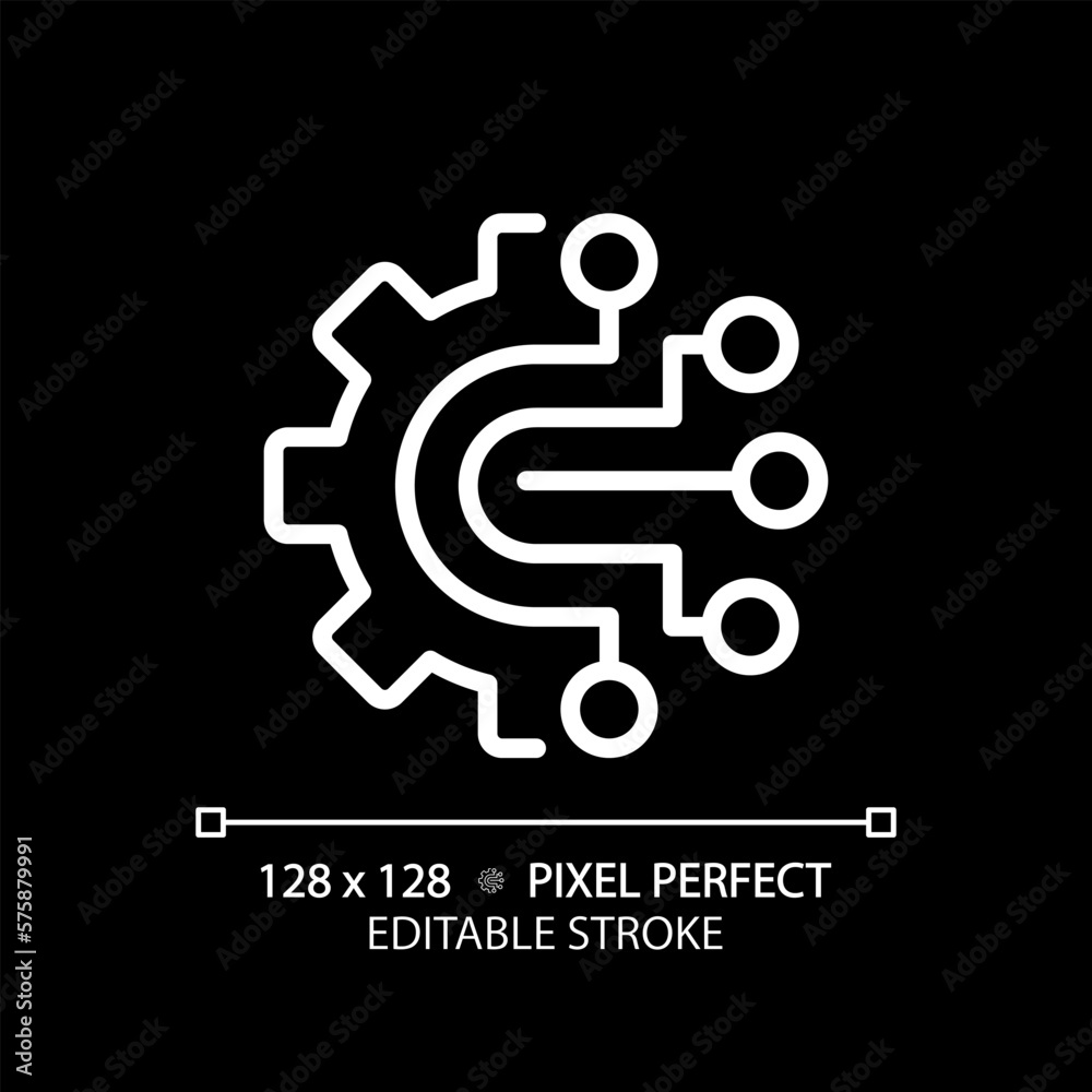 AIOps pixel perfect white linear icon for dark theme. Artificial intelligence for it operations ...