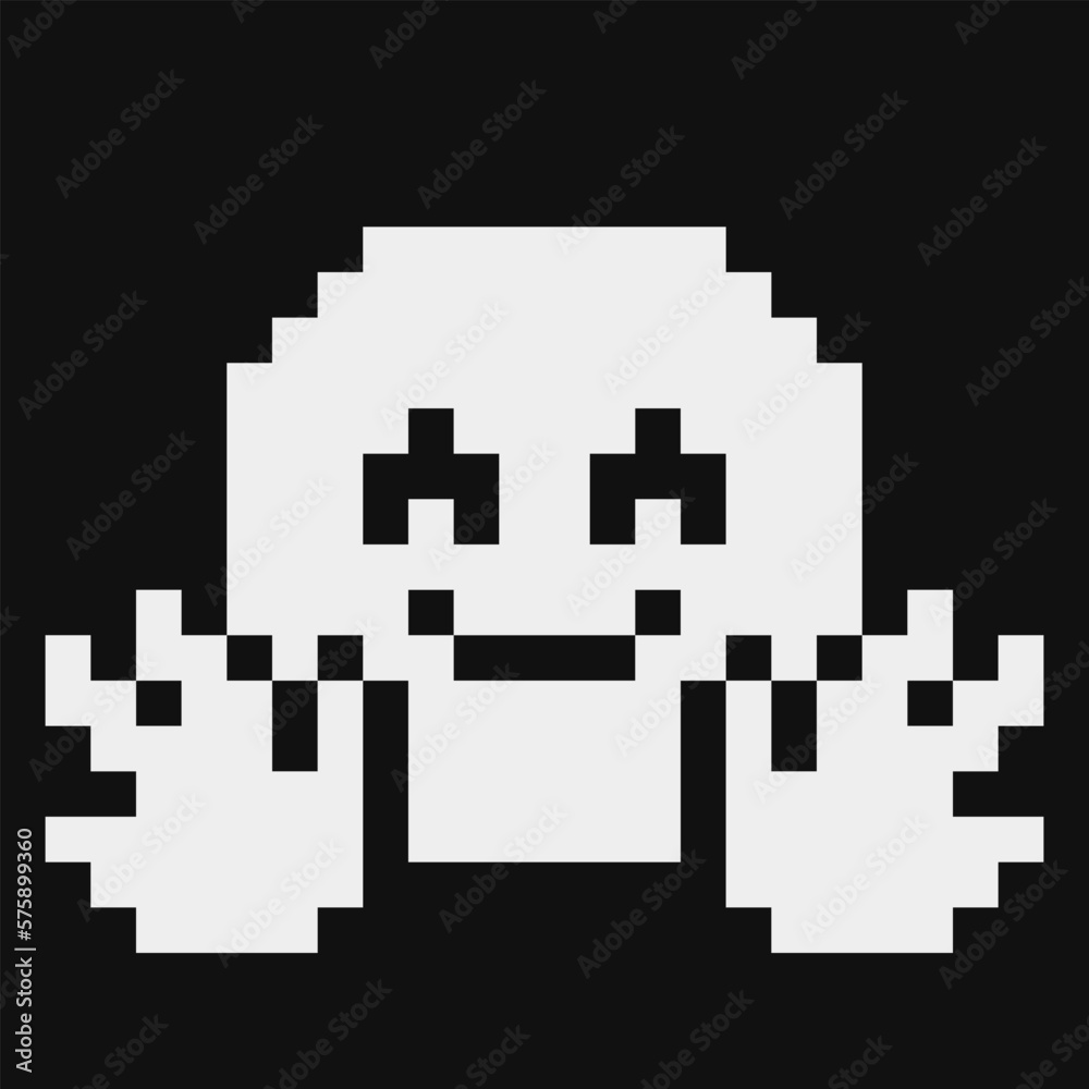 Smiling face with open hands, smiling emoticon, emoji, smiley. Pixel ...