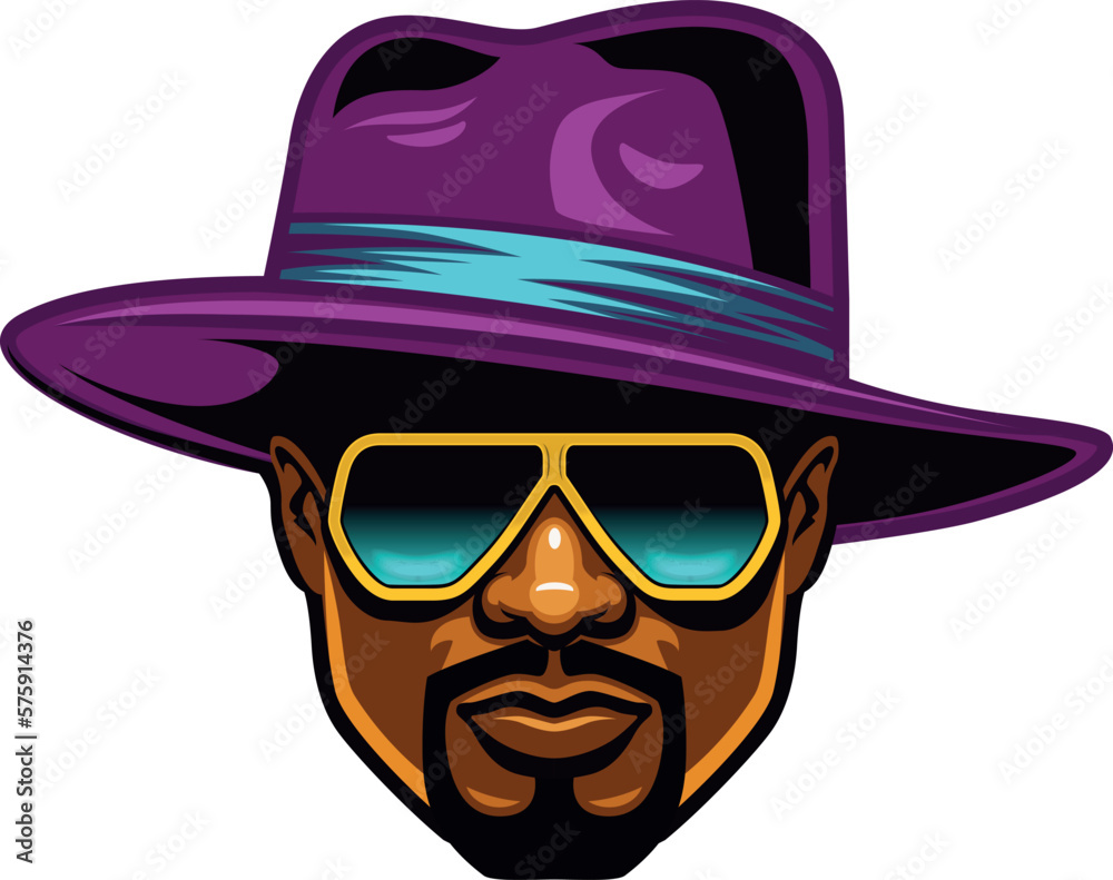 Vector de Stock Pimp head in purple hat and gold glasses isolated ...
