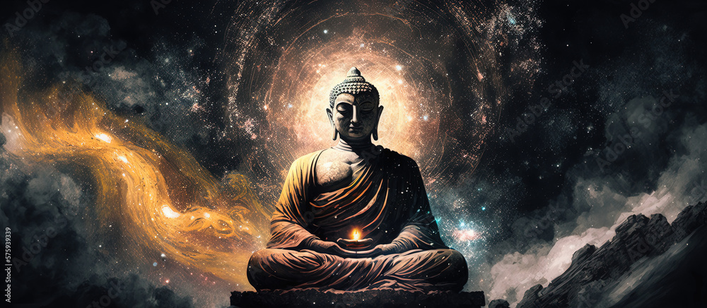 The Buddha, universe, galaxy, space. Generative AI. Stock Illustration ...