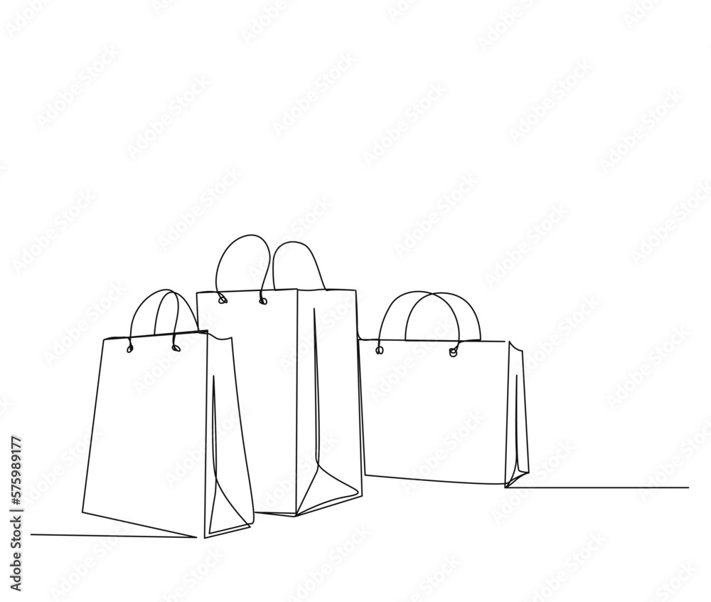 Continuous one line drawing of Shopping bag. Simple paper bag bags line art vector illustration ...