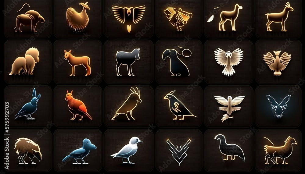 Bird icons and iconography sheet with multiple species Stock ...