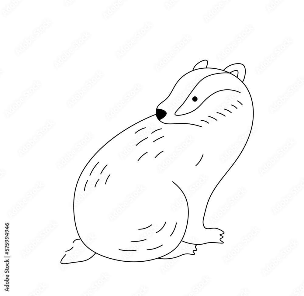 Vector isolated one single sitting badger in half turn side view ...