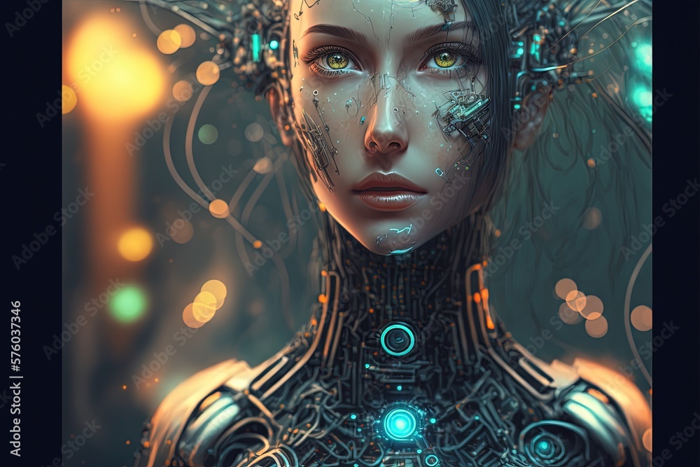 Artificial intelligence humanoid cyber girl with neural. Technologies ...
