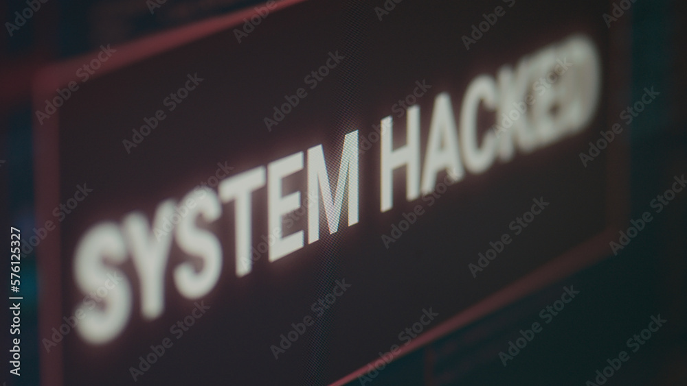 Computer display with hacking alert and system crash, showing cyber crime attack with error ...