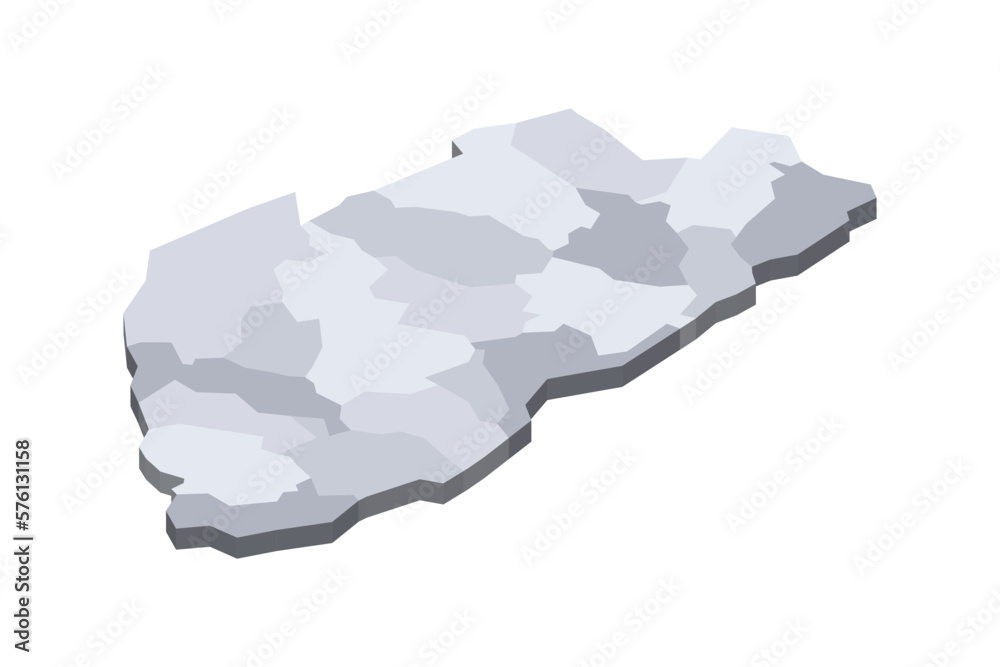 Bhutan political map of administrative divisions - districts. 3D isometric blank vector map in ...