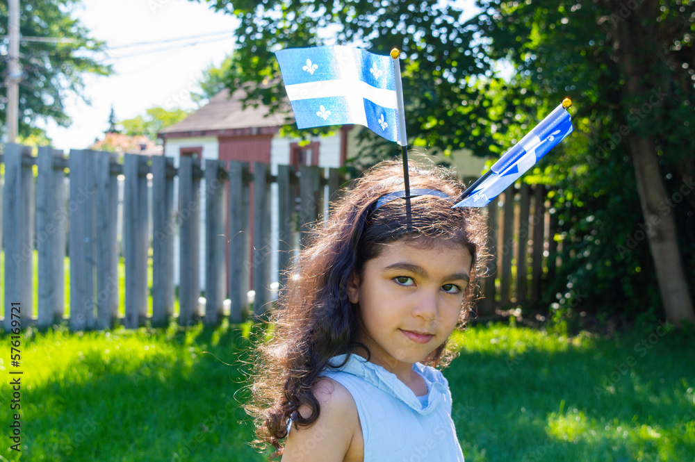 Foto de Stock Girl celebrates the national holiday, Drapeau québec ...