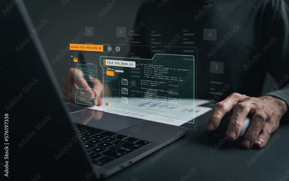 Стоковое фото «Software developer or programmer coding program with laptop. Create Intelligence ...
