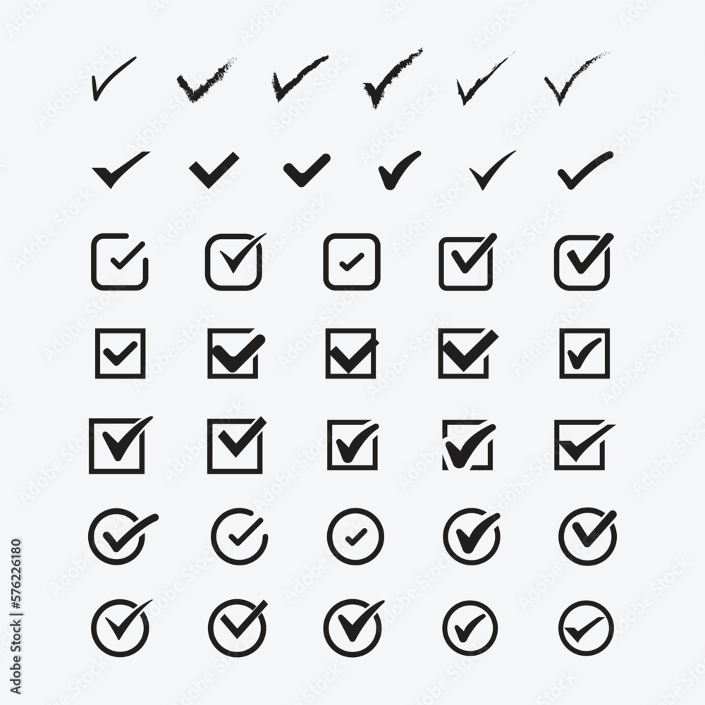 Set of check mark icon. Green check mark icon. Tick symbol in black ...