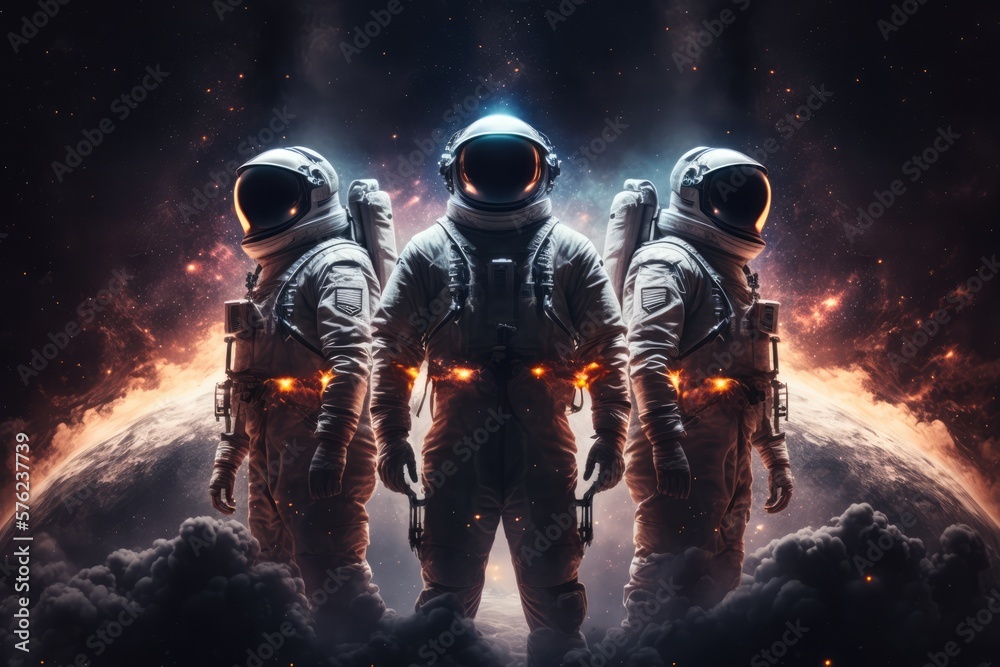 Astronaut and astronauts exploring planets in outer space, made with generated ai Stock ...