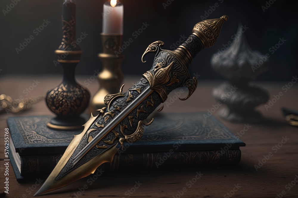 ampire ritual dagger, Necronomicon dagger, Dagger of black magic on a ...