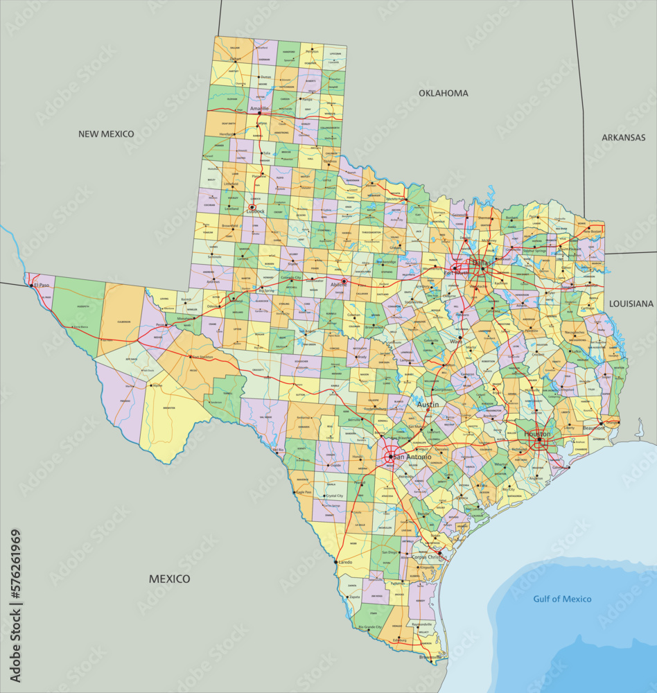 Texas - Highly detailed editable political map with labeling. Stock ...