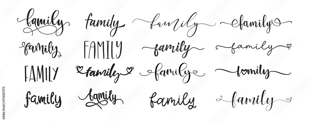 Family. Vector set of typography text. Inscription for home design ...