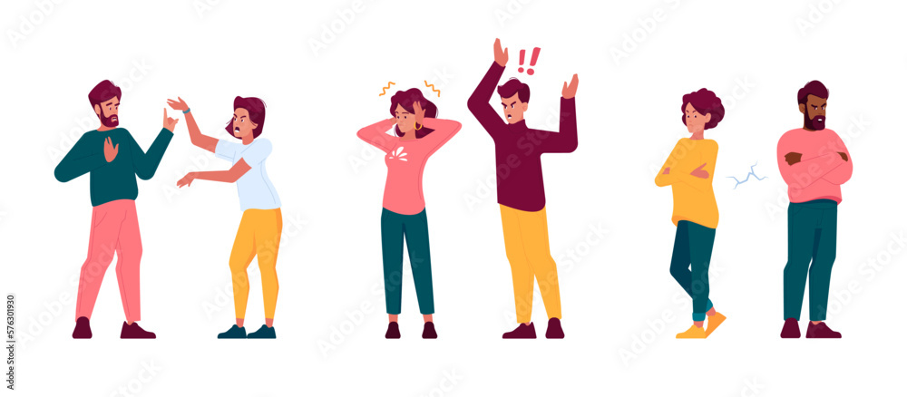 Angry Men and Women Conflicting, Facing to Each Other Expressing Tense ...