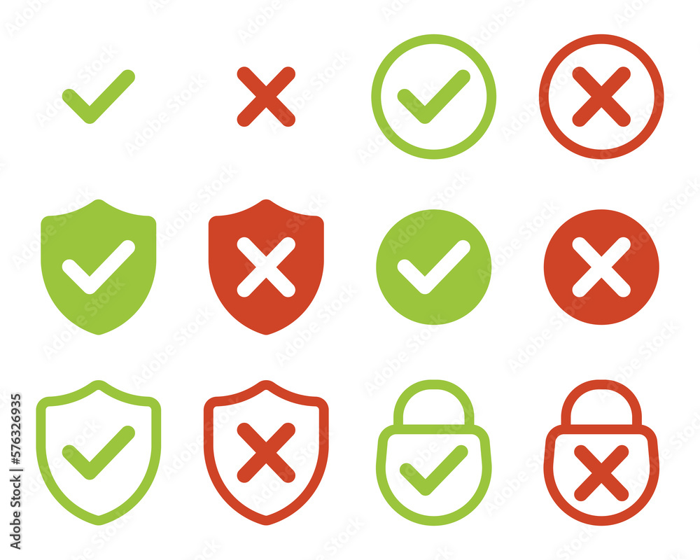 Vector de Stock Green check mark, red cross mark icon set. | Adobe Stock Vector de Stock Green check mark, red cross mark icon set. | Adobe Stock