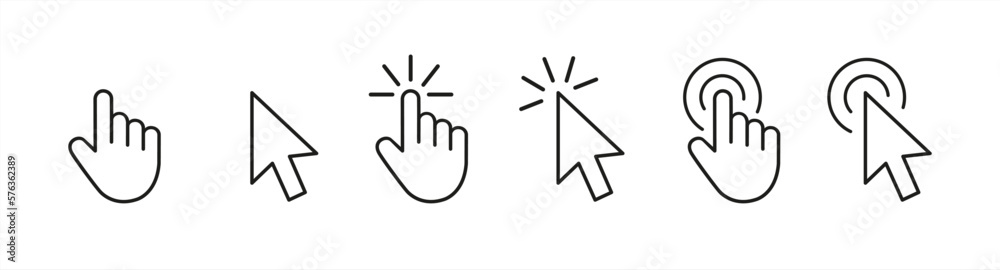 Pointer cursor computer mouse icon. Clicking cursor, pointing hand ...