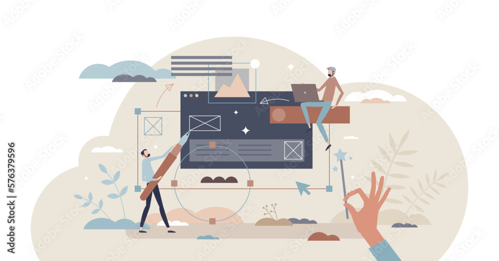 Web designer work occupation and landing page drawing tiny person concept, transparent ...