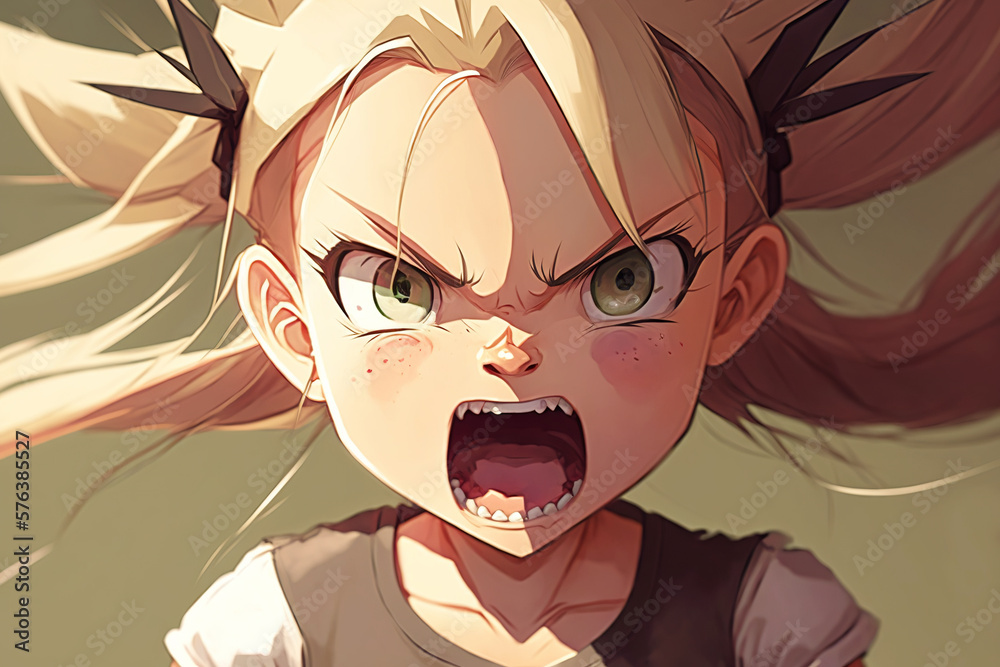 Angry shouting anime girl. Stock Illustration | Adobe Stock