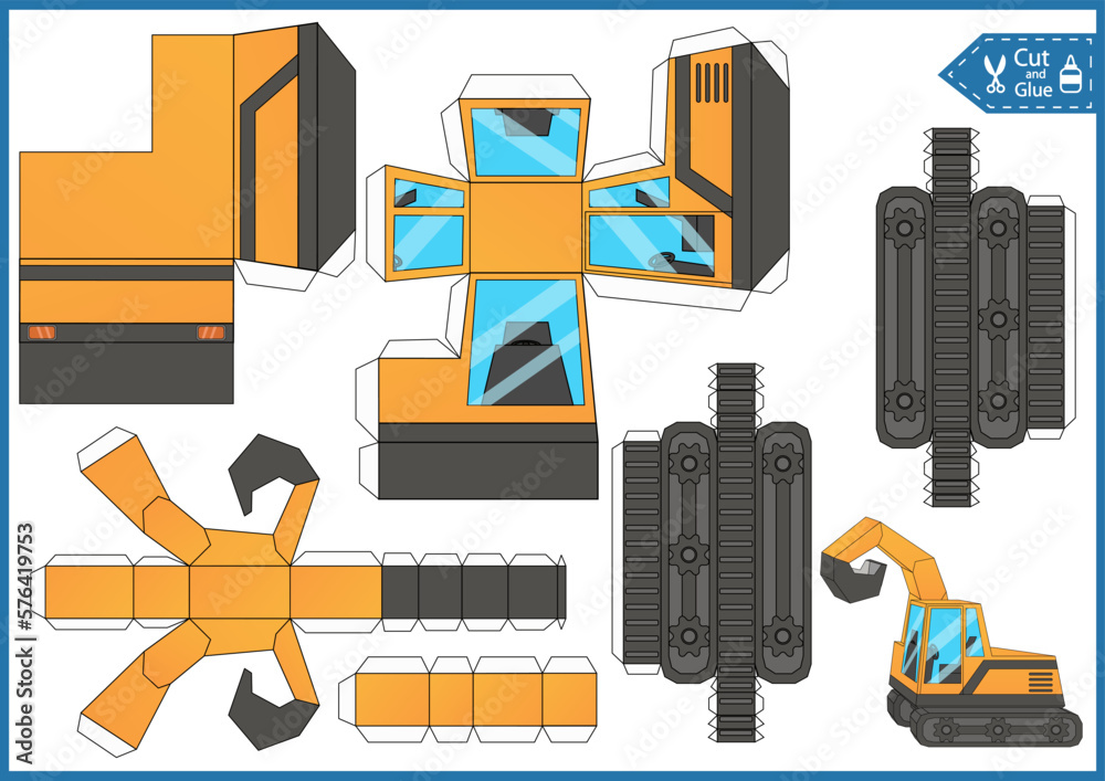 Kids craft game. Activity page cut and glue paper 3d excavate ...