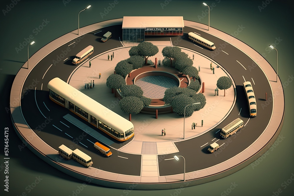 Ilustración de Stock large bus station with roundabout for stopping and ...