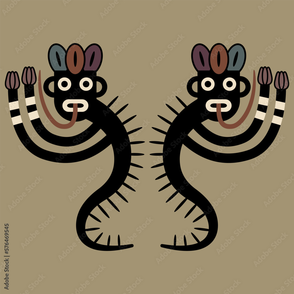 Symmetrical ethnic design with two fantastic creatures from Nazca ...