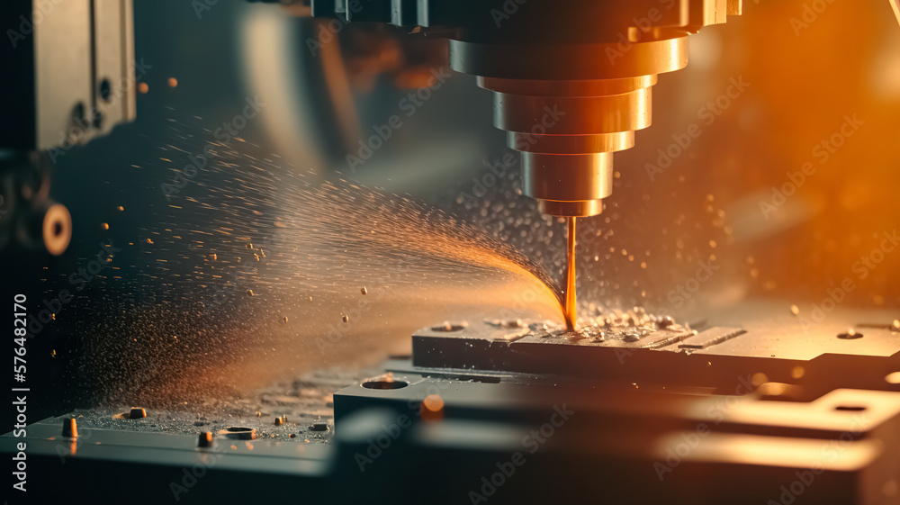 Metalworking CNC milling machine. Cutting metal modern processing ...
