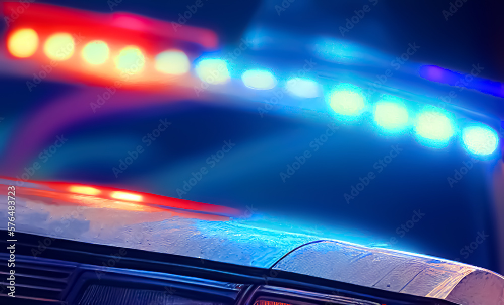 Police lights of the Police car. Police car with red and blue emergency ...