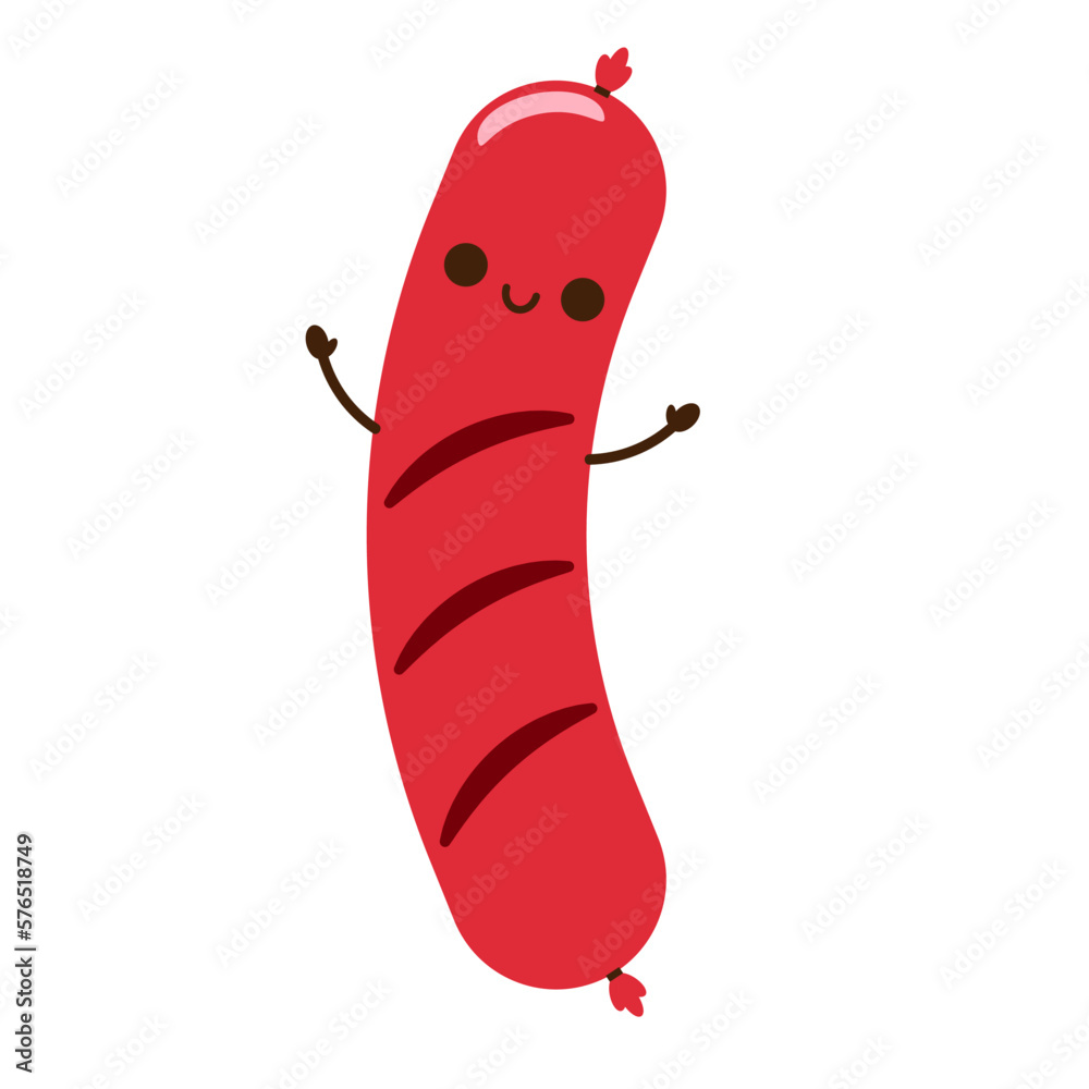 Vector de Stock salchicha kawaii, ilustración vectorial, salchicha de ...