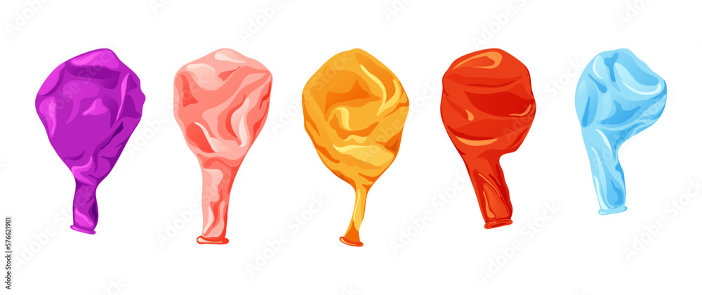 Cartoon inflatable balloon of various shapes and colors. Empty rubber ...