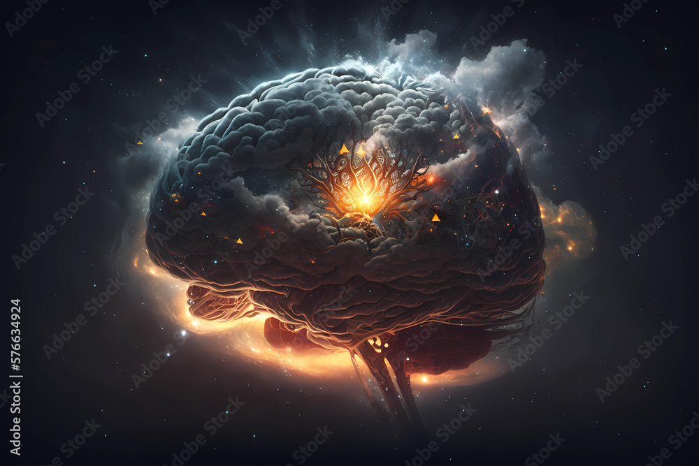 A silhouette of a human brain with glowing neural connections ...