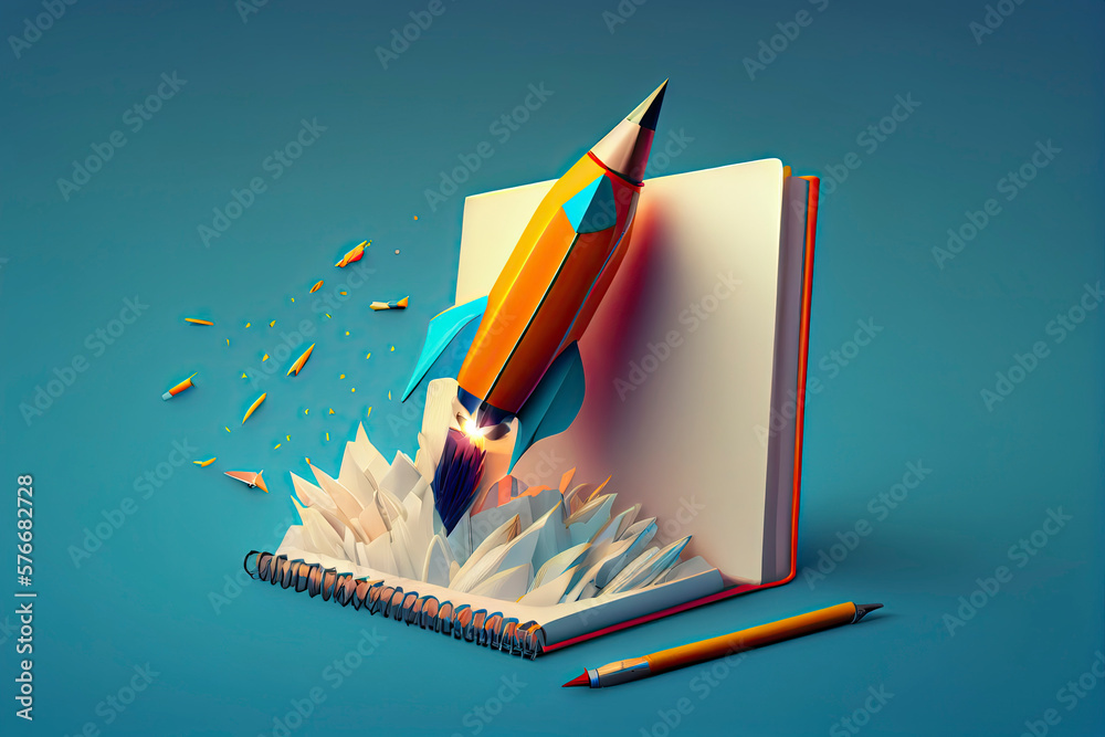 Minimal background for online education concept. Launching pencil ...
