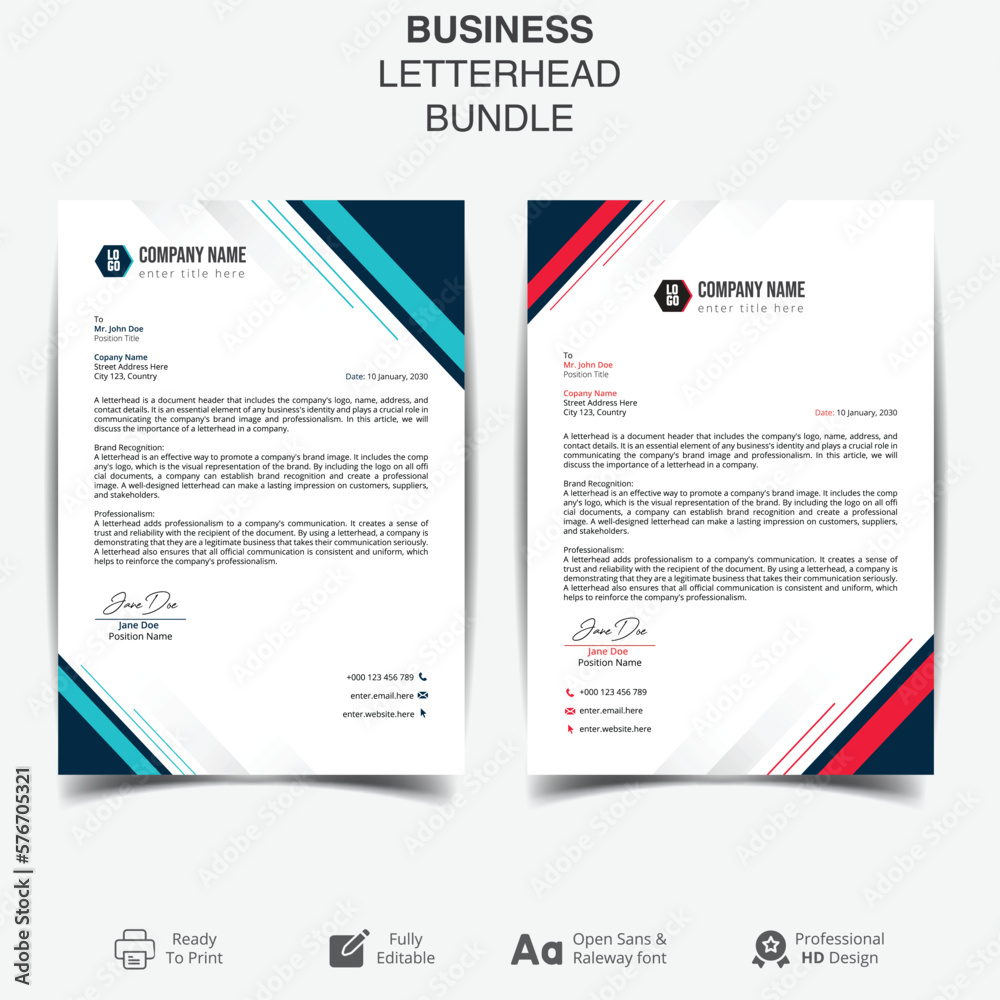 A4 size Minimal Letterhead Design, 2 Colors Business letterhead Design ...