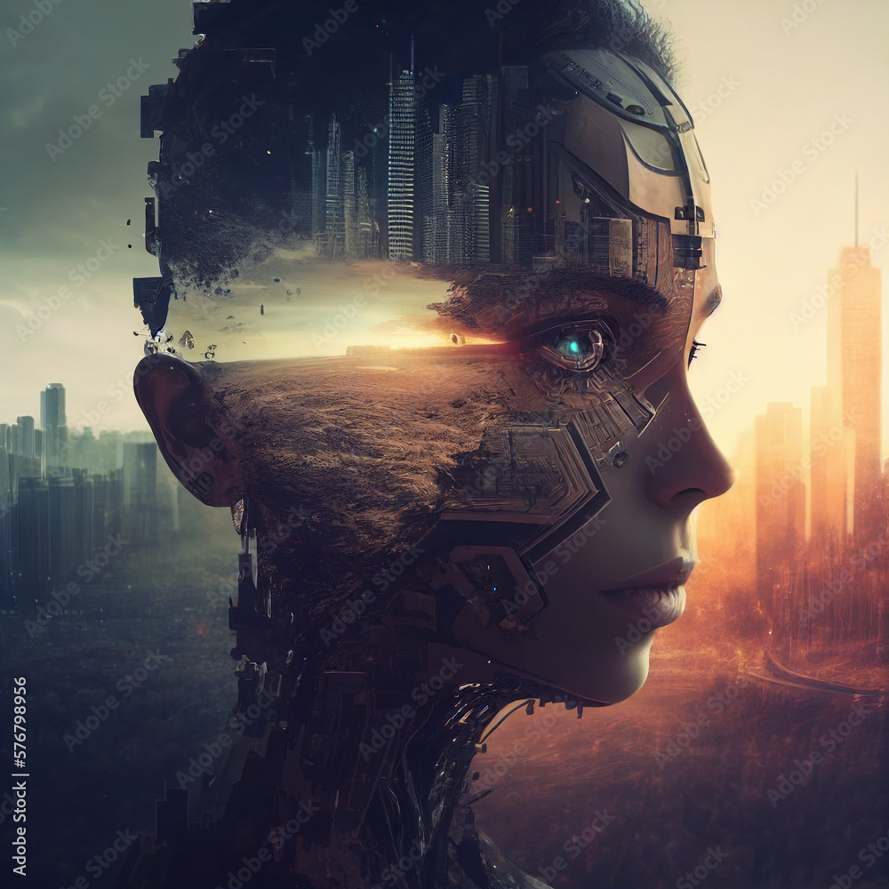Illustration Stock AI takes over Humans. Artificial Intelligence sees ...