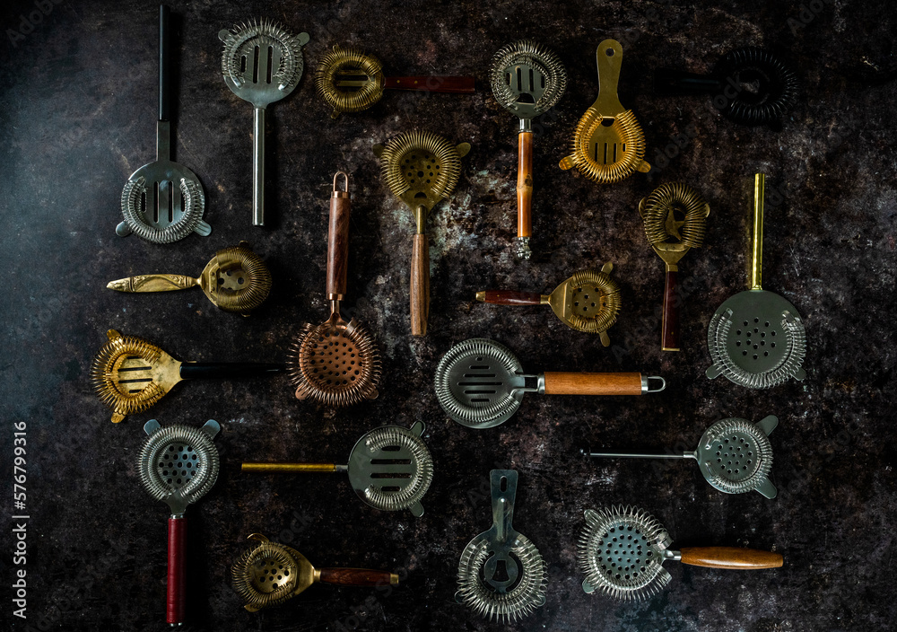 Collection of Hawthorn cocktail strainers Stock Photo | Adobe Stock