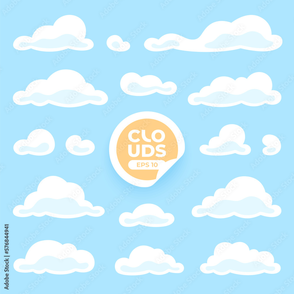 Clouds set isolated on a blue background. Signs and icons collection ...