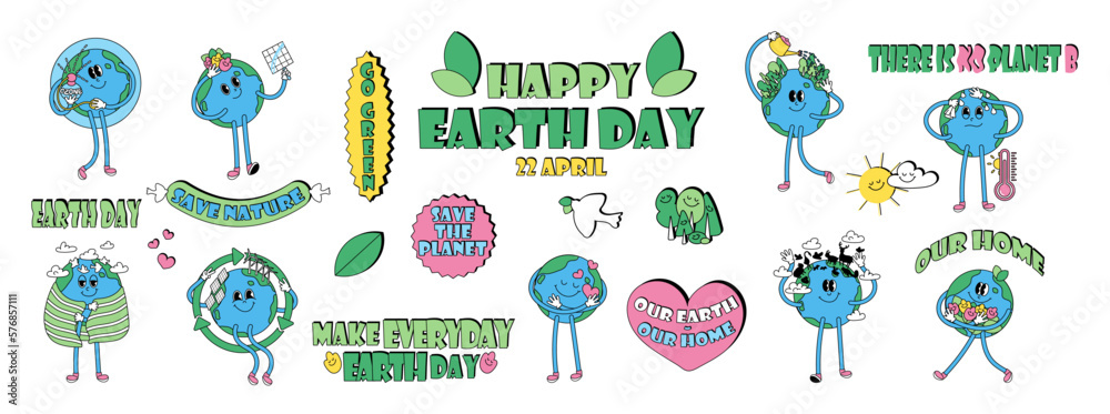 Earth day modern vintage and retro collection with Earth globe ...
