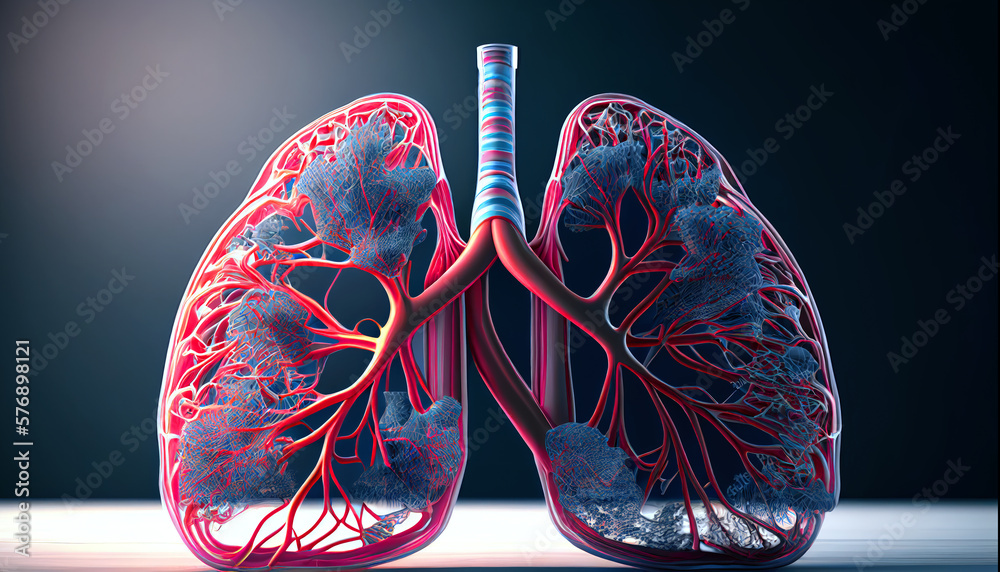 Lungs bronchial tubes, alveoli, pulmonary arteries veins, medical ...