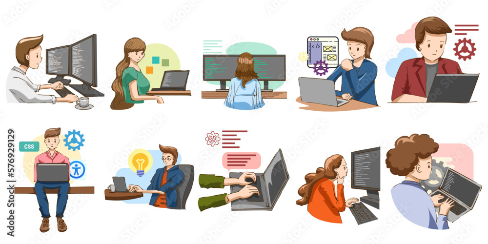 Software engineer vector set collection graphic clipart design Stock ...