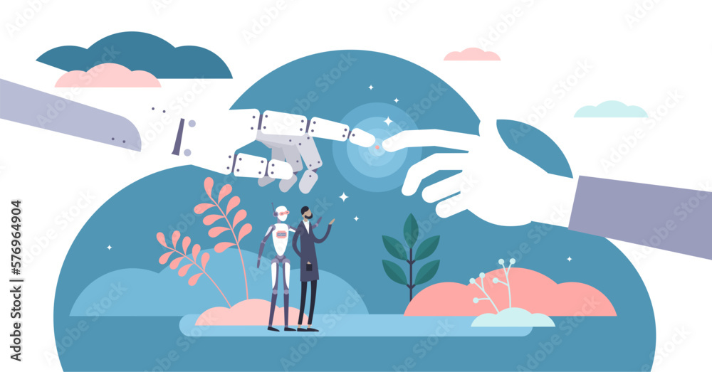 Humans and robots illustration, transparent background. Cyborg and ...