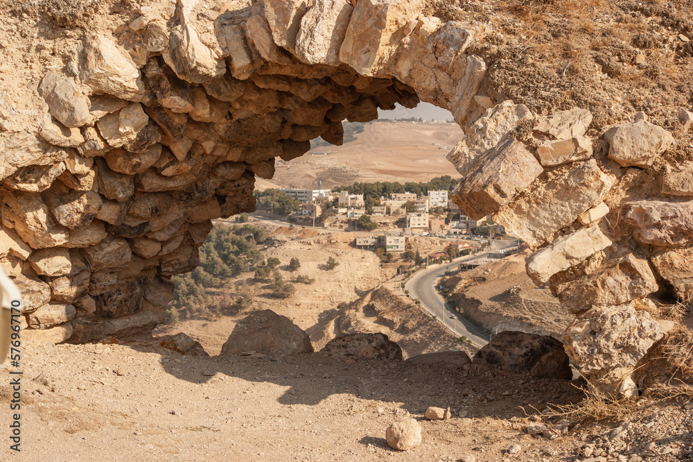 Jordan. Majestic and impregnable fortress of El-Karak or "Fortress of ...