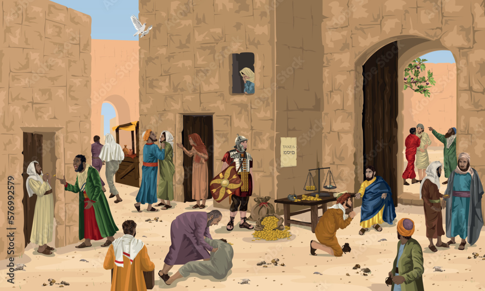 Zacchaeus the chief tax collector in Jericho. Biblical illustration ...