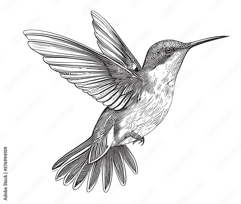 Стоковий вектор Hummingbird bird beautiful sketch hand drawn ...