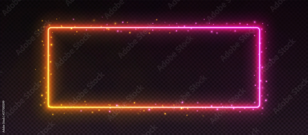 Gradient neon frame, glowing border with sparkles, led pink-yellow ...